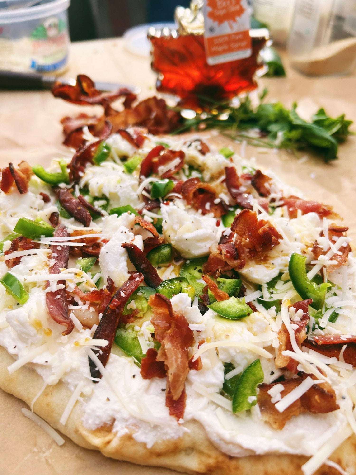 Maple Bacon Pizza with Jalapeños and fresh herbs – Bens Maple Syrup